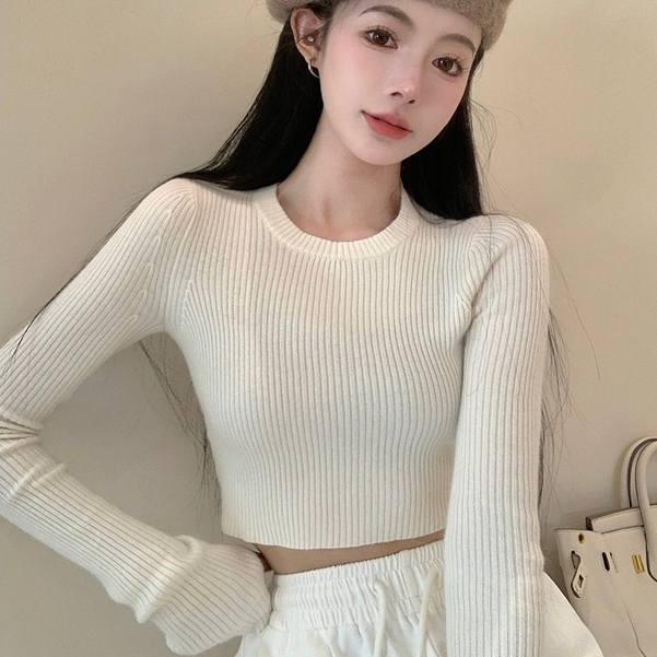 【WANG JIAO ZHAN】เสื้อแขนยาว ผ้าถัก เข้ารูป สีพื้น【5037】 | Shopee Thailand