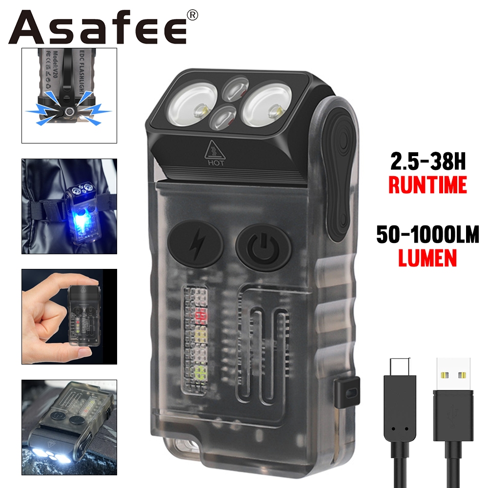 Asafee V20 EDC พวงกุญแจไฟฉาย LED พลังงานสูง ขนาดเล็ก 1000LM แบบพกพา ...