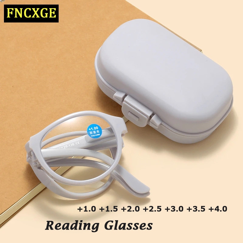 Fncxge (ฟรีกล่อง) แว่นตาอ่านหนังสือ พับได้ น้ําหนักเบา แบบพกพา แว่นอ่านหนังสือ สายตายาว ความ ...