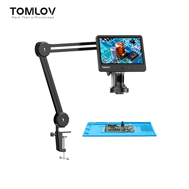 TOMLOV DM602 Flex Digital Soldering Microscope 2000x Flexible Arm 10.1" HDMI Microscope with 3 ...