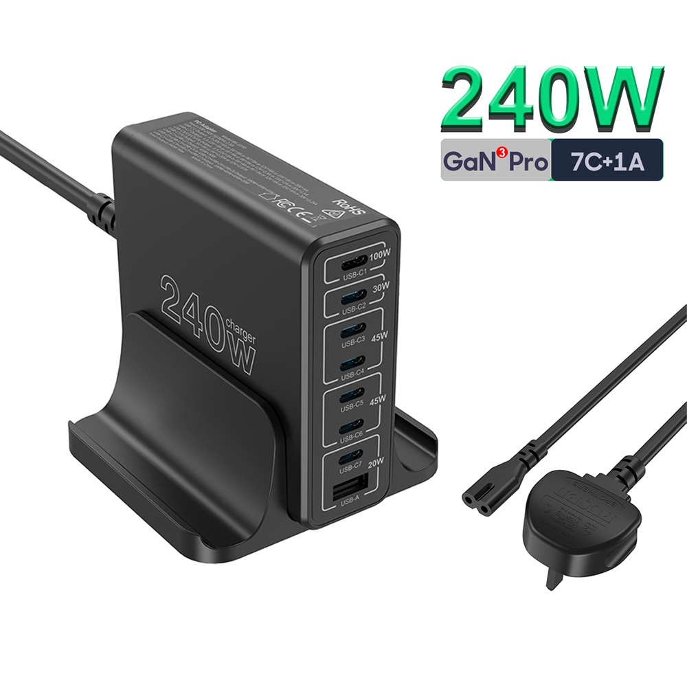 Ugoodbuy 240W GaN แท่นชาร์จเดสก์ท็อป 8 พอร์ต USB C PD 100W PPS 45W ...