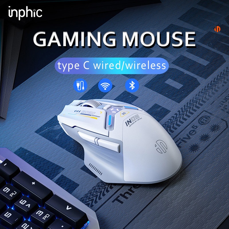 Inphic IN9 เมาส์ออปติคอลเล่นเกม แบบใช้สาย และไร้สาย มีไฟ RGB 10000DPI 6 ...