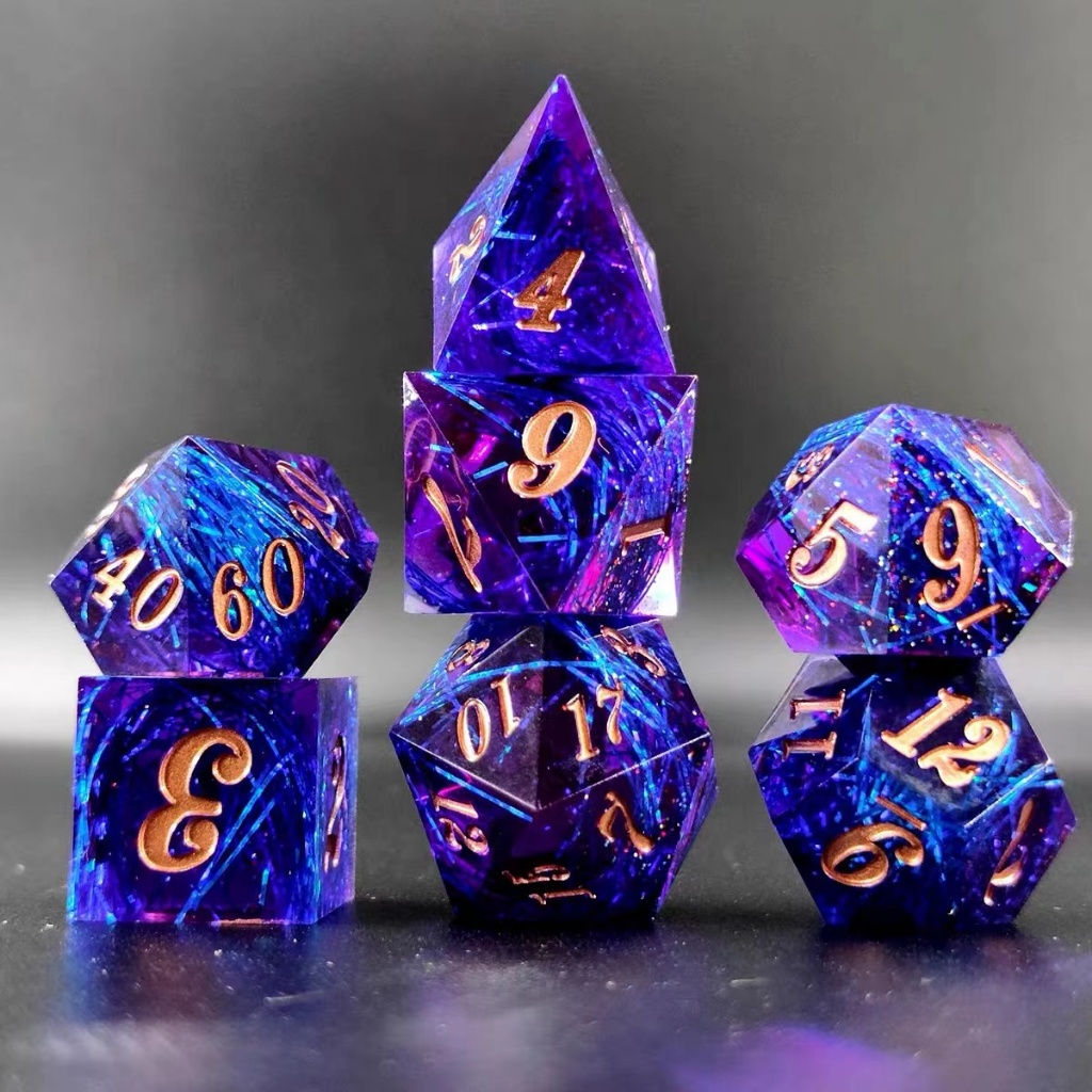 Dnd ลูกเต๋าเรซิ่น 7 ชิ้นชุดริบบิ้นสีฟ้า Sharp Edge DND ชุดลูกเต๋า ...