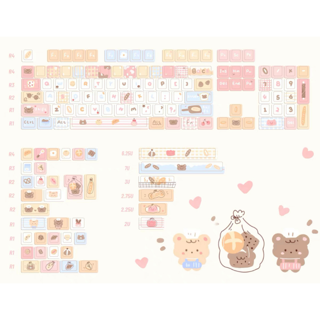 123/142 คีย์ ไดอารี่เบเกอรี่ Keycaps ROA/Cherry ความสูง PBT วัสดุ ...