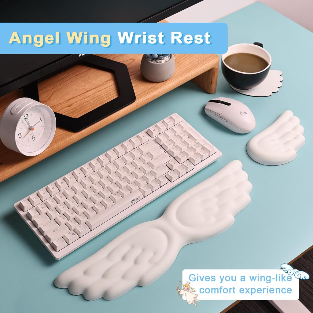 Angel Wings Leather Memory Foam Keyboard Wrist Rest Mouse Pad Set ...