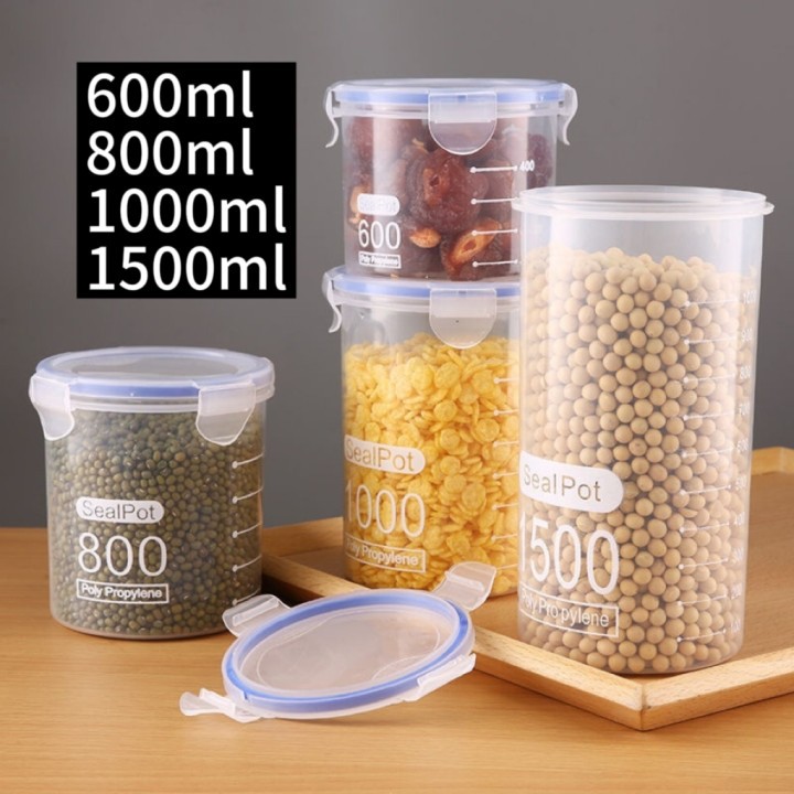 ขวดเก็บอาหารสด 600ml/800ml/1000ml/1500ml พร้อมตัวล็อคเข้ามุม 4 ตัว กล่องเก็บอาหาร กระปุกพลาสติก ...