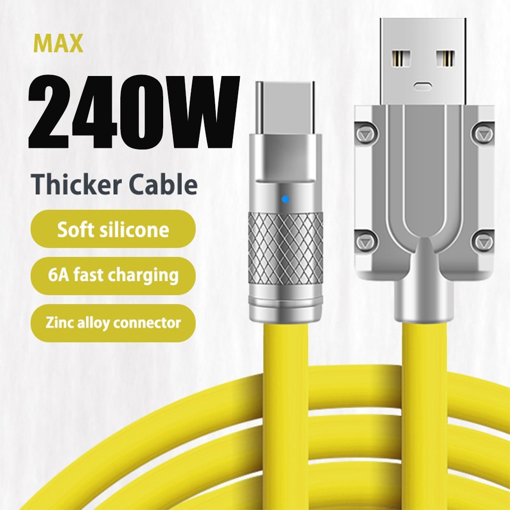 สายชาร์จซิลิโคน240W 6A สายชาร์จType C iOS Micro to USBพร้อมหัวชาร์จ ...