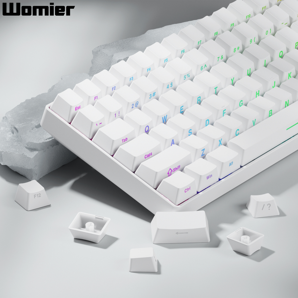 Womer 123 คีย์สีขาว Shine ผ่านด้านข้างพิมพ์ Keycaps, Minimalist PBT Key ...
