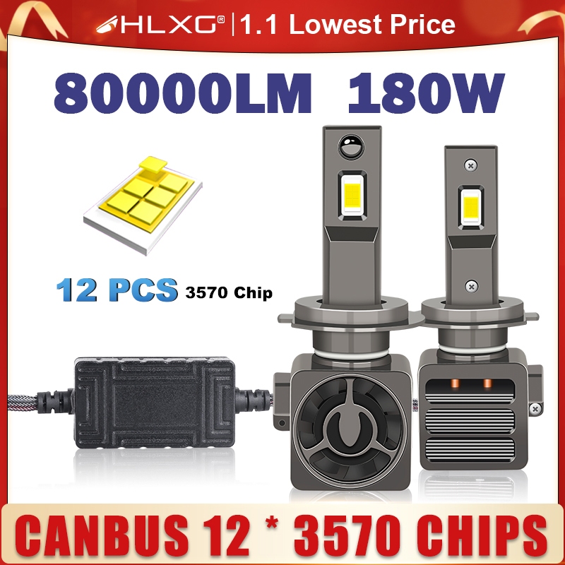 เทอร์โบ 180W 2ชิ้น H7 LED Canbus ไฟหน้ารถยนต์ 80000LM หลอดไฟ H4 H1 H11 HB3 HB4 HIR2 9005 9006 ...