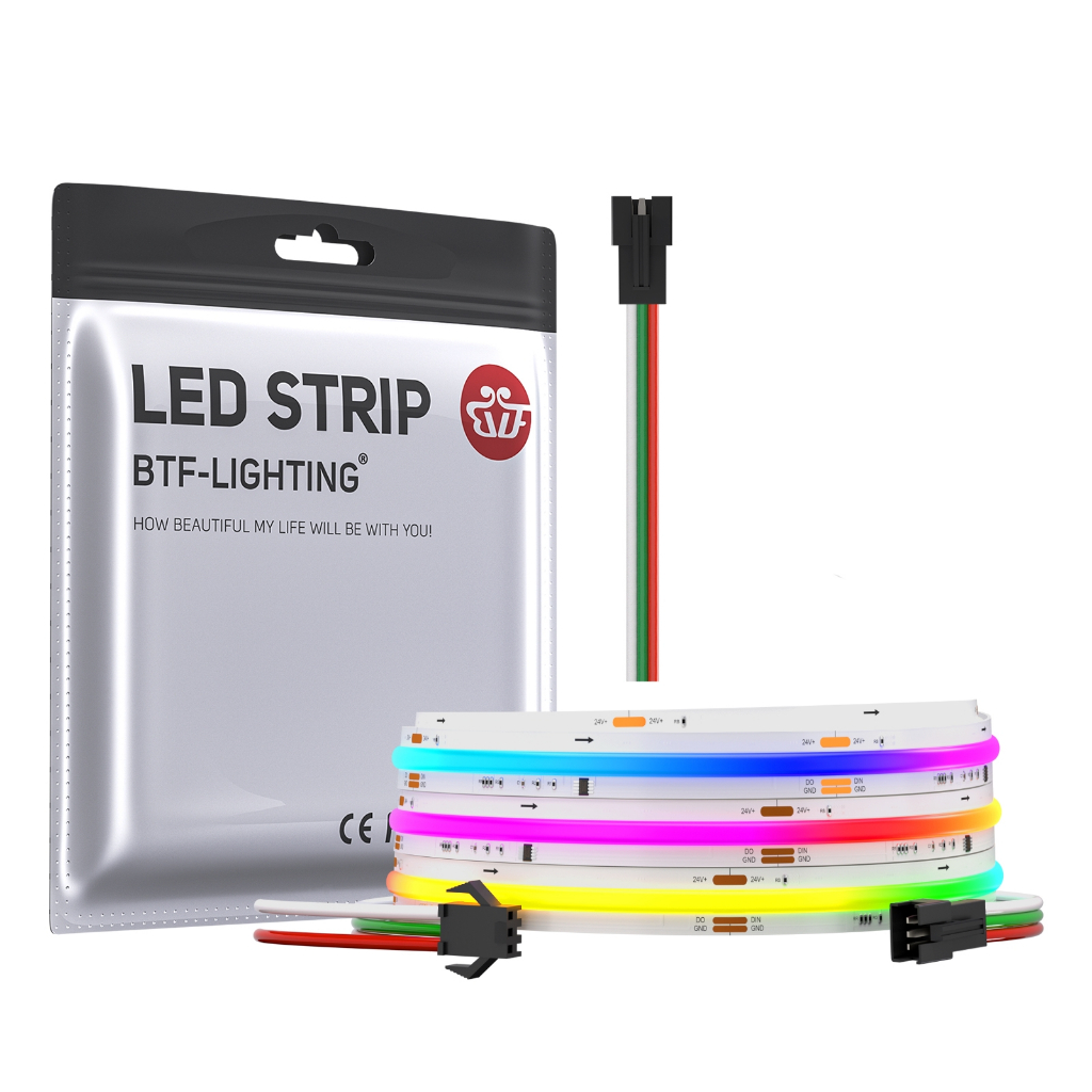 BTF-LIGHTING 630LEDs/m COB RGB IC แถบไฟ LED WS2811 LED ความหนาแน่นสูง ไฟตกแต่งภายใน IP30 DC 12V ...