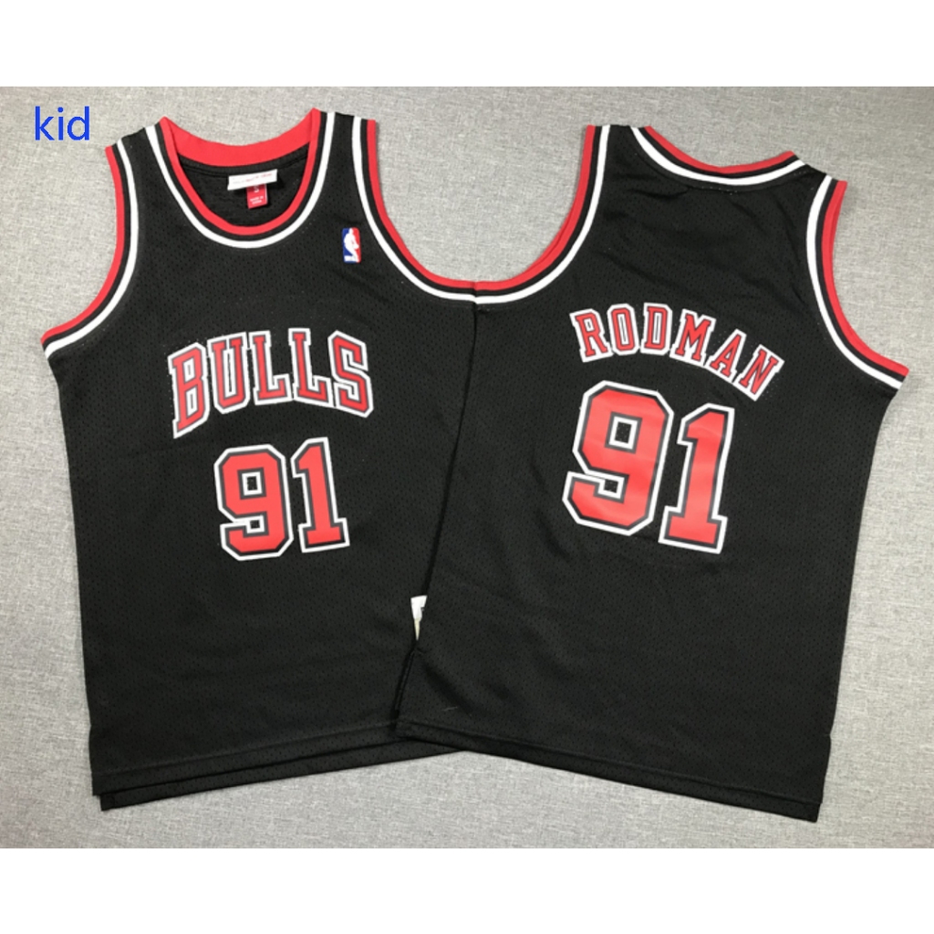เสื้อกีฬาบาสเก็ตบอล ปักลาย Chicago BULLS 91 Dennis Rodman BULLS สีดํา ...