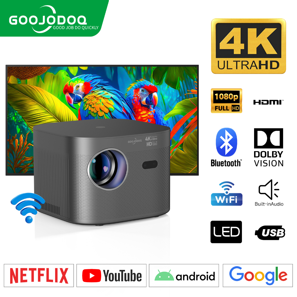 GOOJODOQ โปรเจคเตอร์ Full HD 1080P 13000 LM รองรับ Android iOS Wi-Fi 8K ...