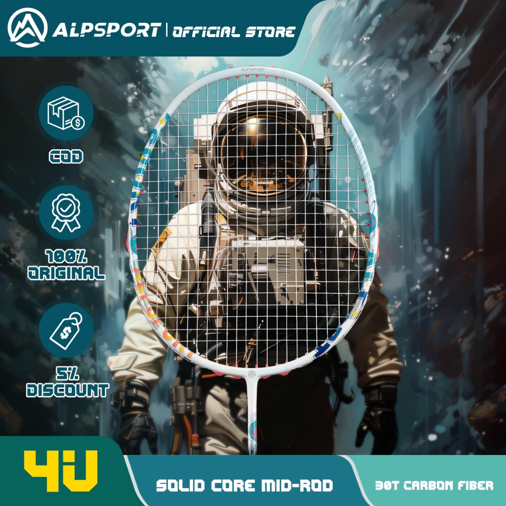 Alpsport ไม้แบดมินตัน star เพลาทึบ ไม้แบดมินตัน 84 กรัม 4u สีขาว ...