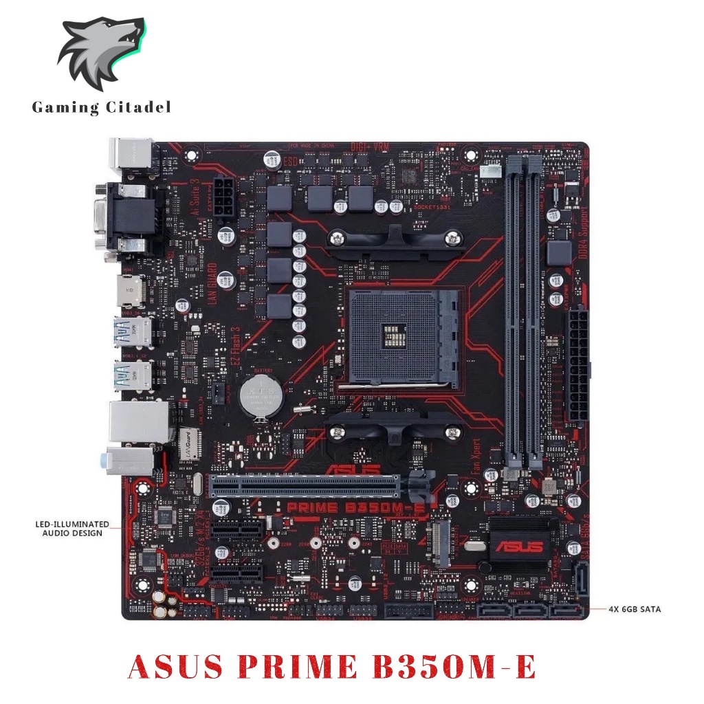 เมนบอร์ด ASUS PRIME B350-PLUS ATX AMD B350 AM4 DDR4 SATA3 M.2 HDMI DVI ...