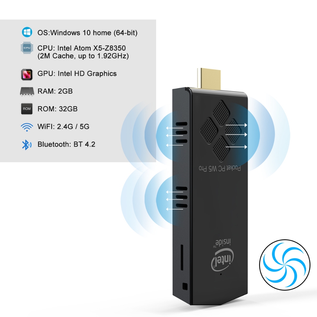 T5 PRO แบบพกพา Mini PC Intel Z8350 Quad Core Windows 10 PC Stick HD ...