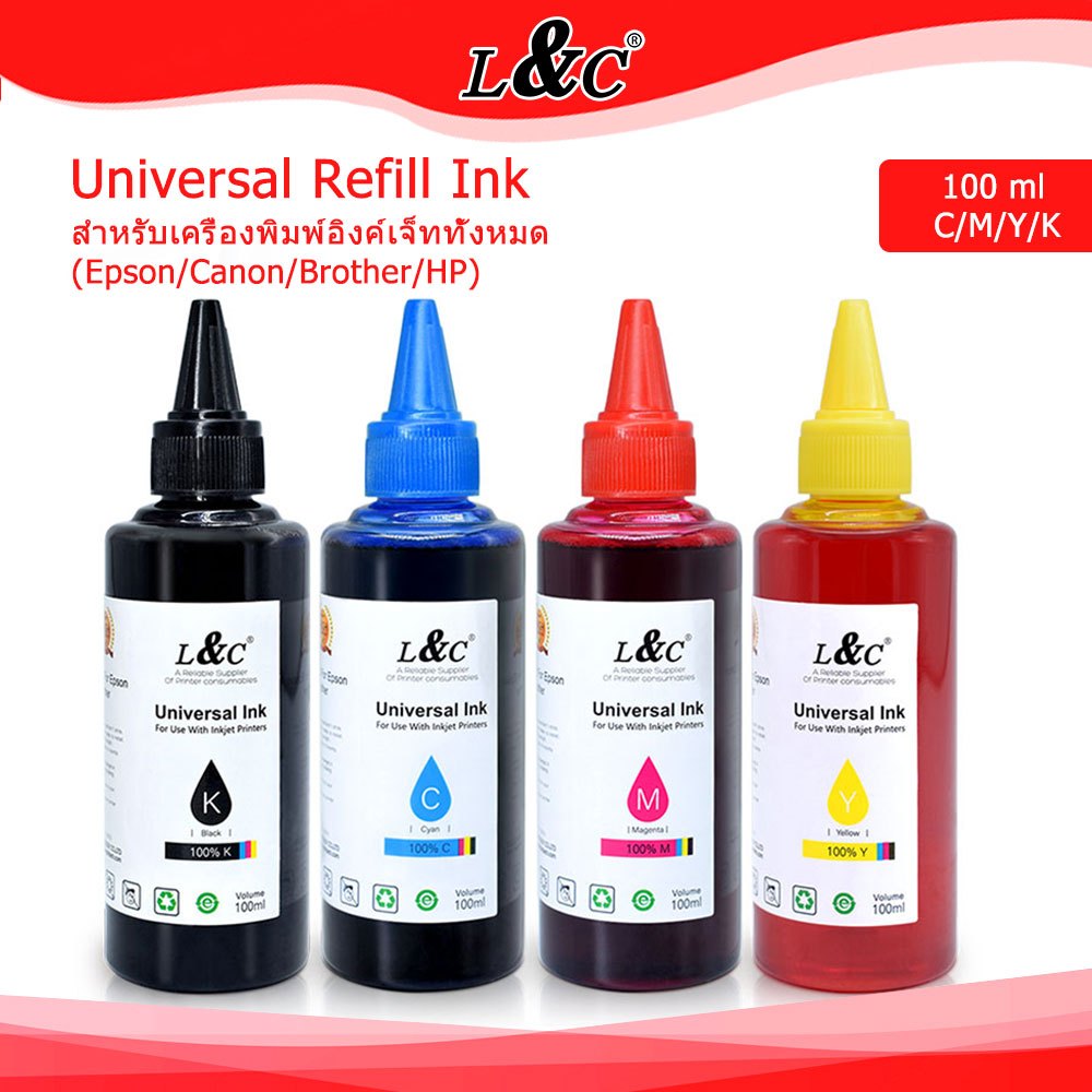 L&C หมึกย้อมสี Universal Ink 100ml 4 สี หมึกเติม ปรินเตอร์ สําหรับ ...