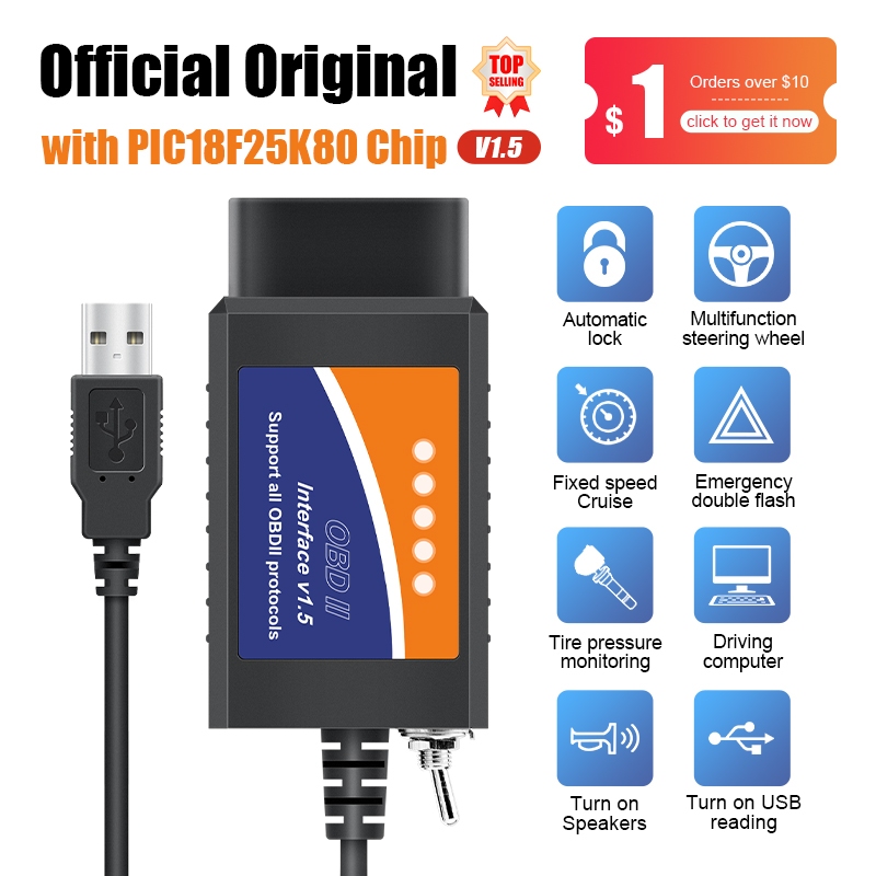 ELM327 USB for Ford Forscan OBD2 Scanner super mini elm327 Bluetooth/WIFI V1.5 Support OBDII All ...