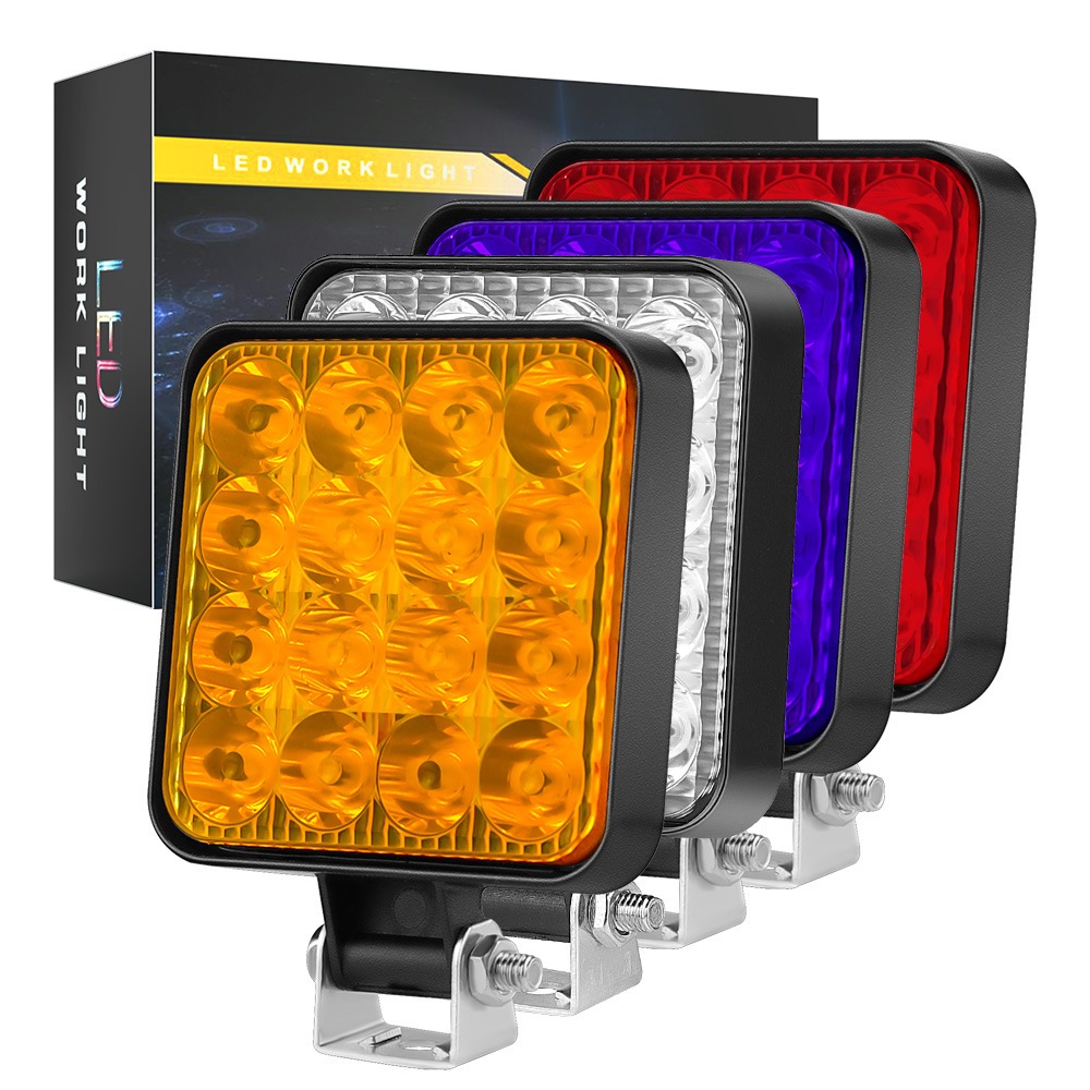 ไฟหน้ารถยนต์ LED 12V 16 ดวง 48W พลาสติก ทรงสี่เหลี่ยม ขนาดเล็ก ดัดแปลง ...