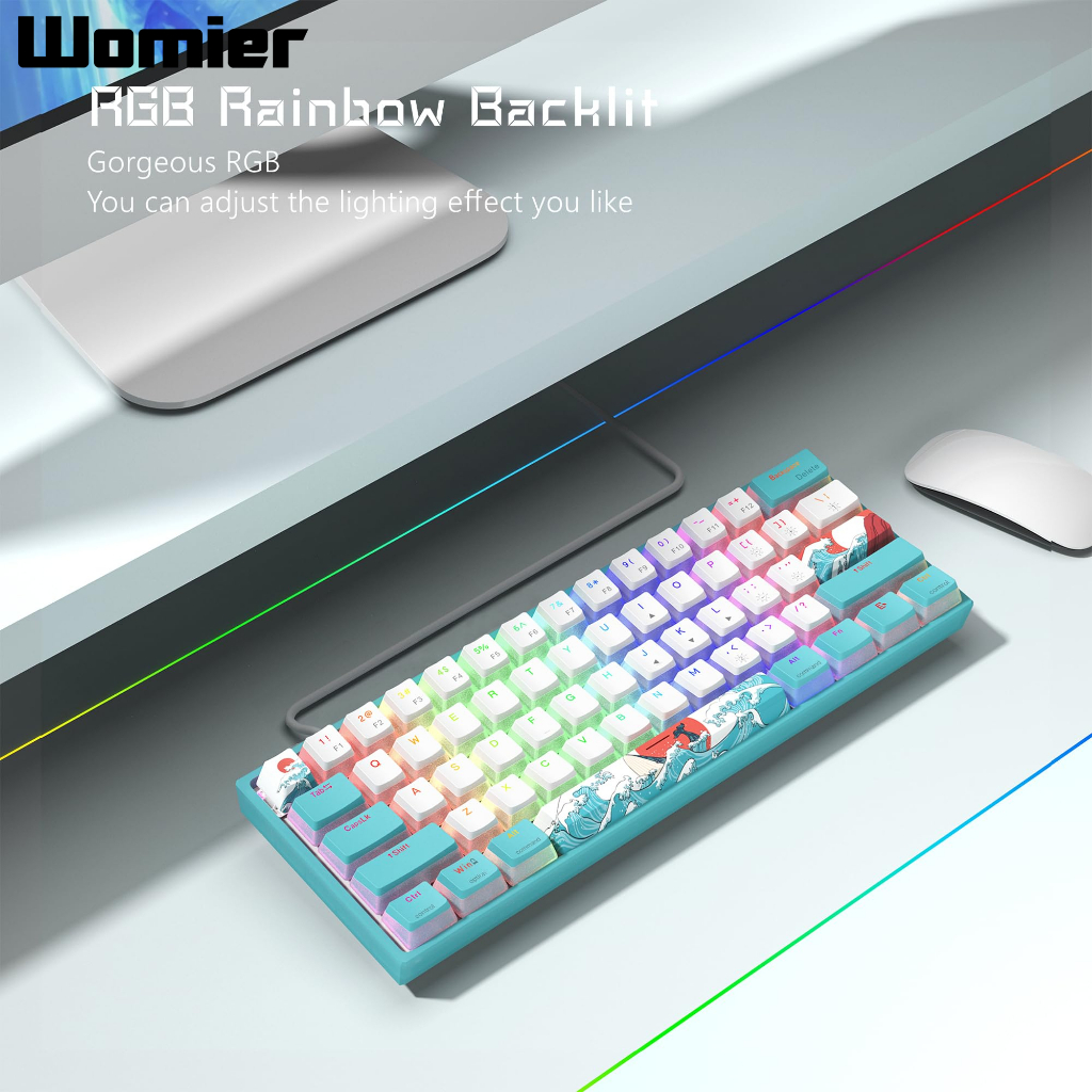Womier WK61 คีย์บอร์ดเล่นเกม แบบใช้สาย RGB 60% สําหรับ Windows แล็ปท็อป ...