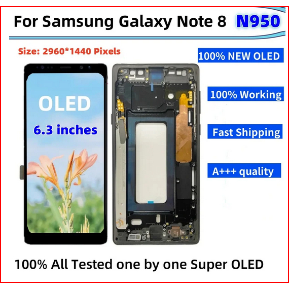 ใหม่ oled 100% ชุดประกอบหน้าจอสัมผัส LCD สําหรับ SAMSUNG Galaxy Note 8 SM-N950F N950FD SM-Note8 ...