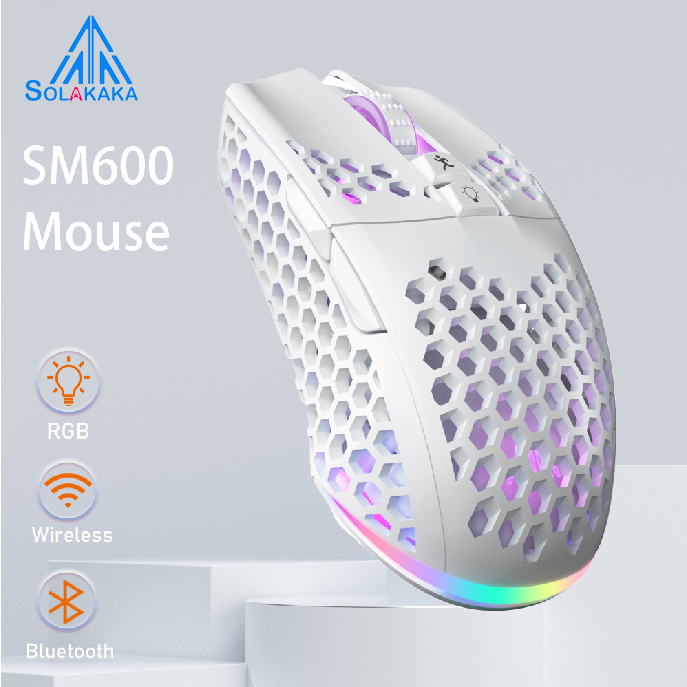 Solakaka SM600 เมาส์ออปติคอลเล่นเกมไร้สาย 2.4G พร้อมเคสรังผึ้ง RGB ...