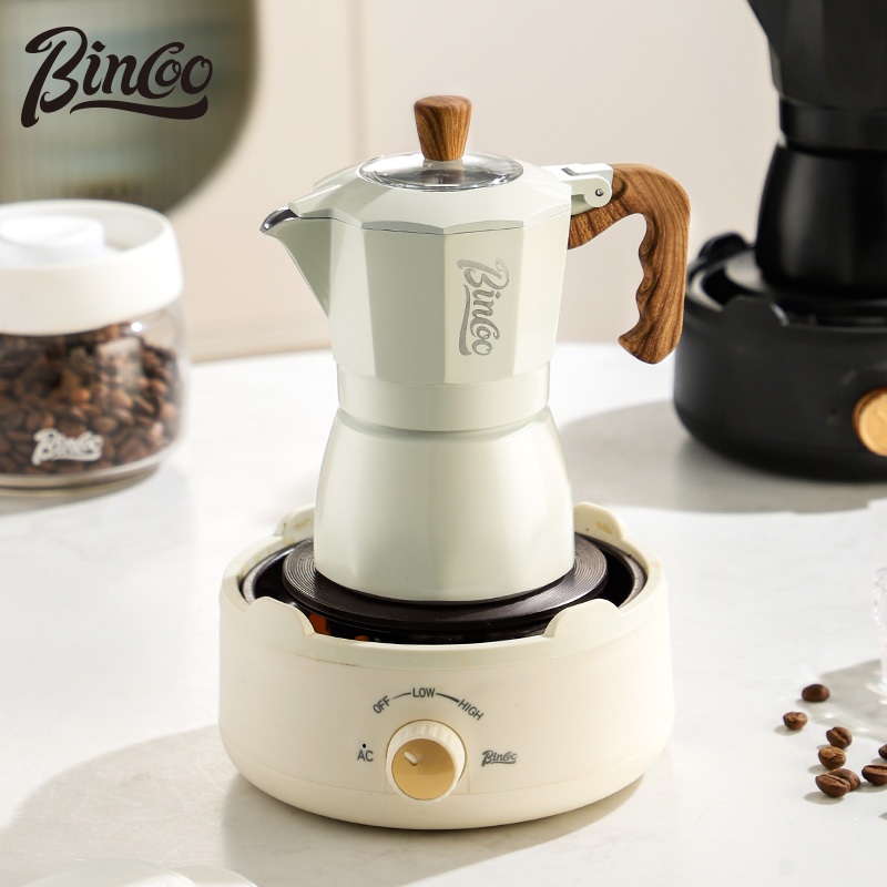 Bincoo Moka Pot Double Valve Coffee Pot Set เครื่องชงกาแฟขนาดเล็ก เครื่องบดมือ เตาเซรามิกไฟฟ้า 2 ...