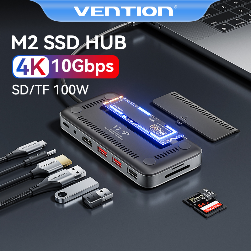Vention ฮับ USB c 9 in 1 พร้อม M.2 SSD Enclosure Type c เป็น M.2 HDMI ...