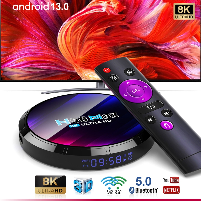 Android TV Box 4 + 32GB android 13.0 8K ultra HD wifi2.4 และ 5G smart ...