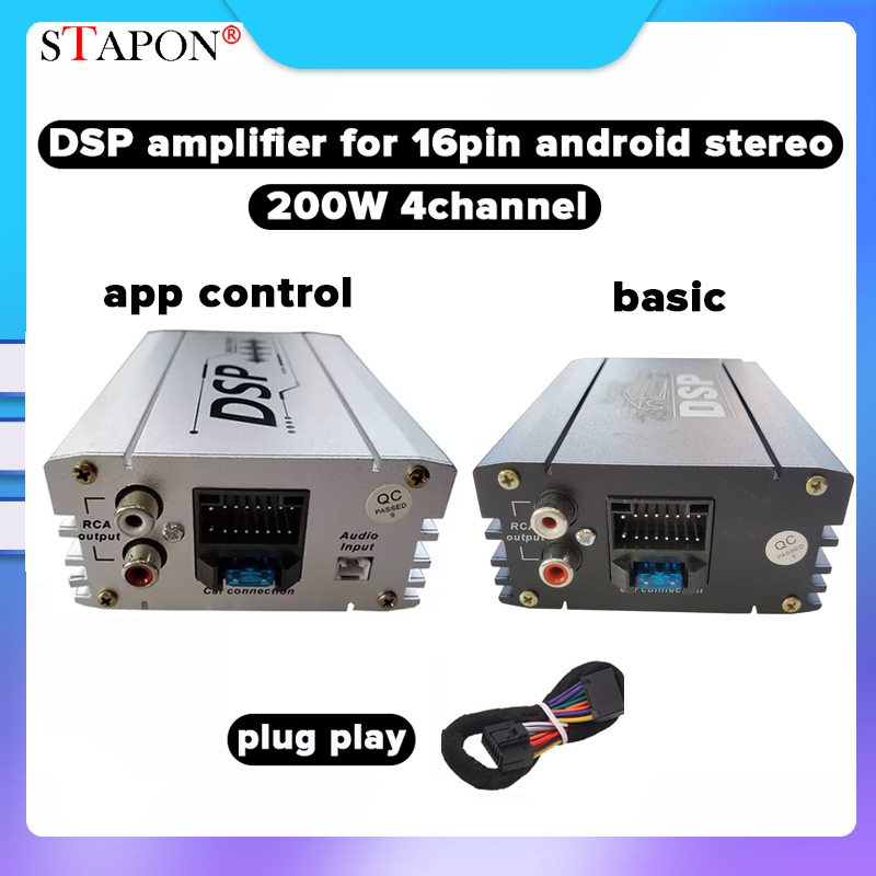 STAPON 200W 4x50w DSP เครื่องขยายเสียง app ควบคุม 4 ช่อง HIFI สําหรับ 16pin android หัว 16pin ...