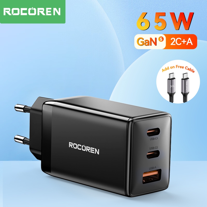 Rocoren PD 65W-100W GaN USB C QC3.0 อะแดปเตอร์ชาร์จเร็ว Type C แบบพกพา สําหรับ Sangsung S24 ...