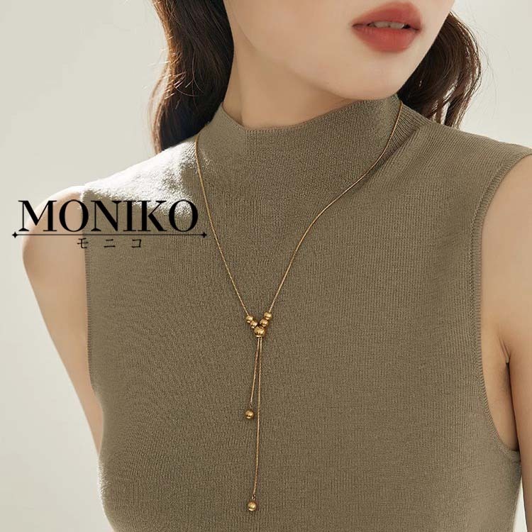 Moniko แท้ สร้อยคอยาว ลูกปัดกลม สีทอง สีเงิน ปรับได้ | Shopee Thailand
