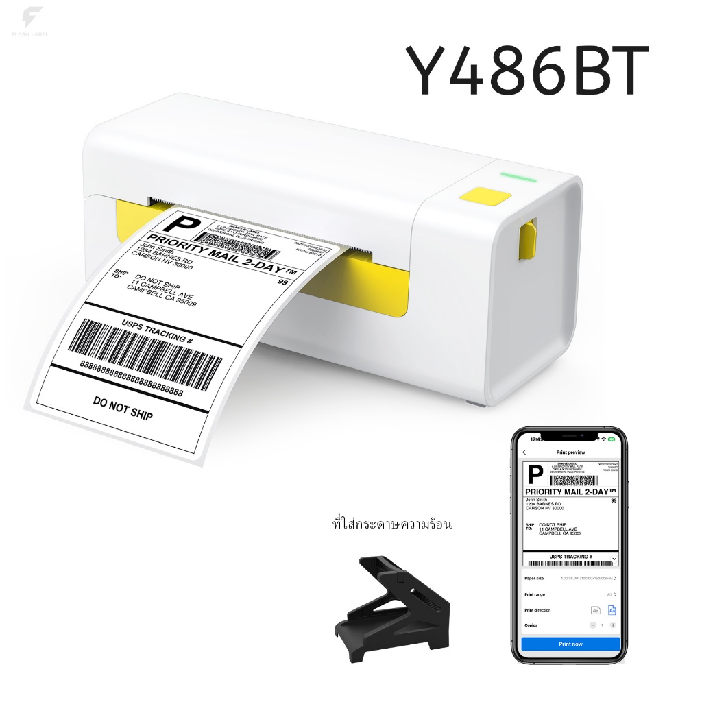 (พร้อมส่ง)FlashLabel Y486 Printer เครื่องปริ้นเตอร์USB/USB+BT Thermal Printer พิมพ์ใบปะหน้า ...