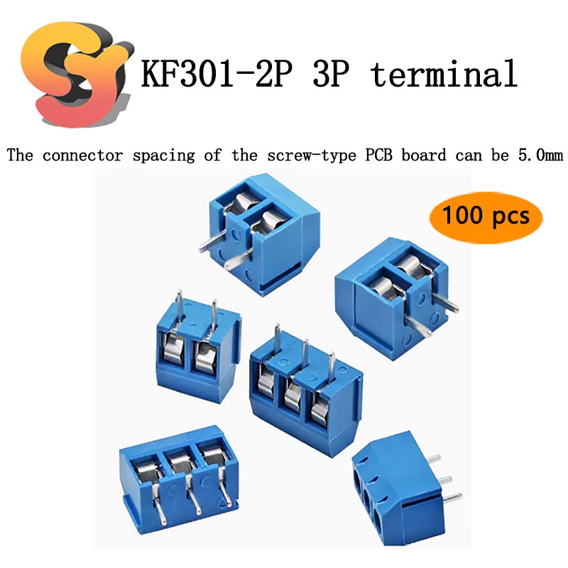 [พร้อมส่ง] ขั้วต่อบอร์ด PCB KF301-2P ระยะร่อง 5.0 มม. สกรู 3P สีฟ้า 100 ...