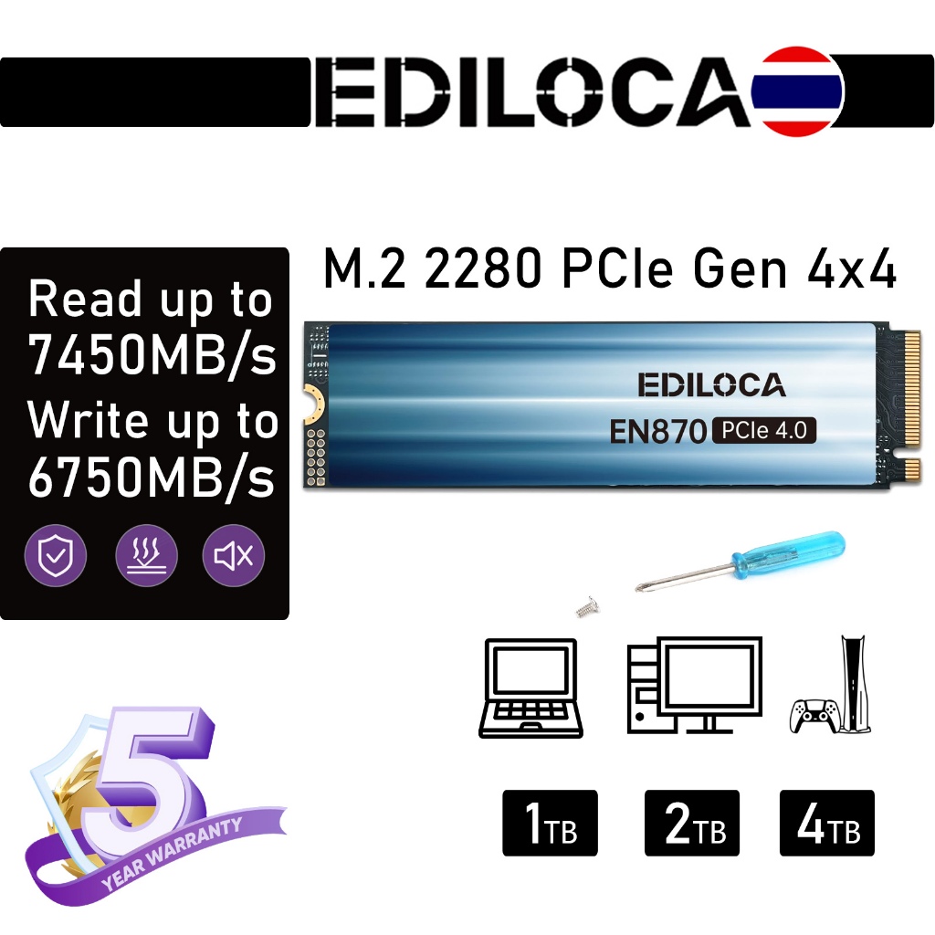 Ediloca EN870 NVMe PCIe Gen4x4 M.2 2280 SSD Read 7450MB/s Write 6750MB ...