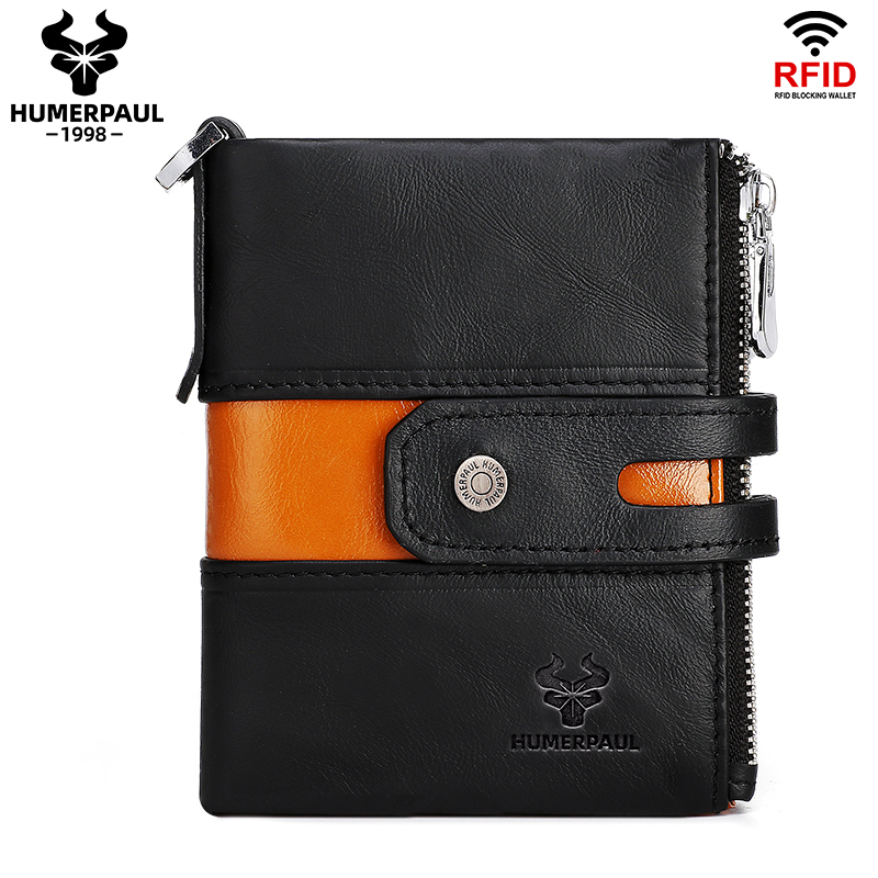 HUMERPAUL Wallet men Genuine leather black coin purse with chain male ...