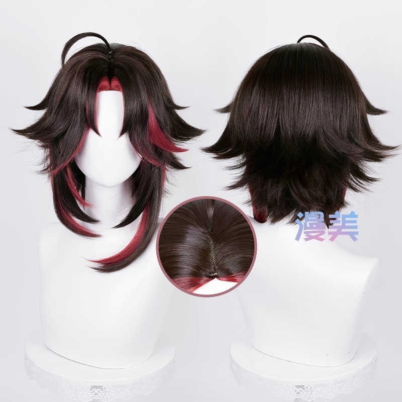 Genshin Impact Red Xiao Cosplay Wig 100cm Long Ponytail Mixed Color ...