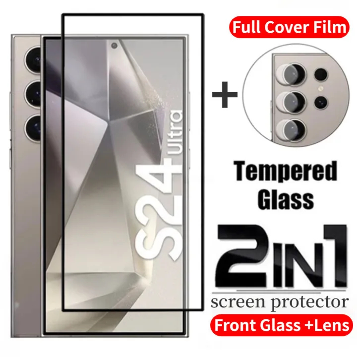 2in1 ฟิล์มกระจกนิรภัยกันรอยหน้าจอ HD แบบใส สําหรับ Samsung Galaxy S24 Ultra S24 Plus s24ultra ...