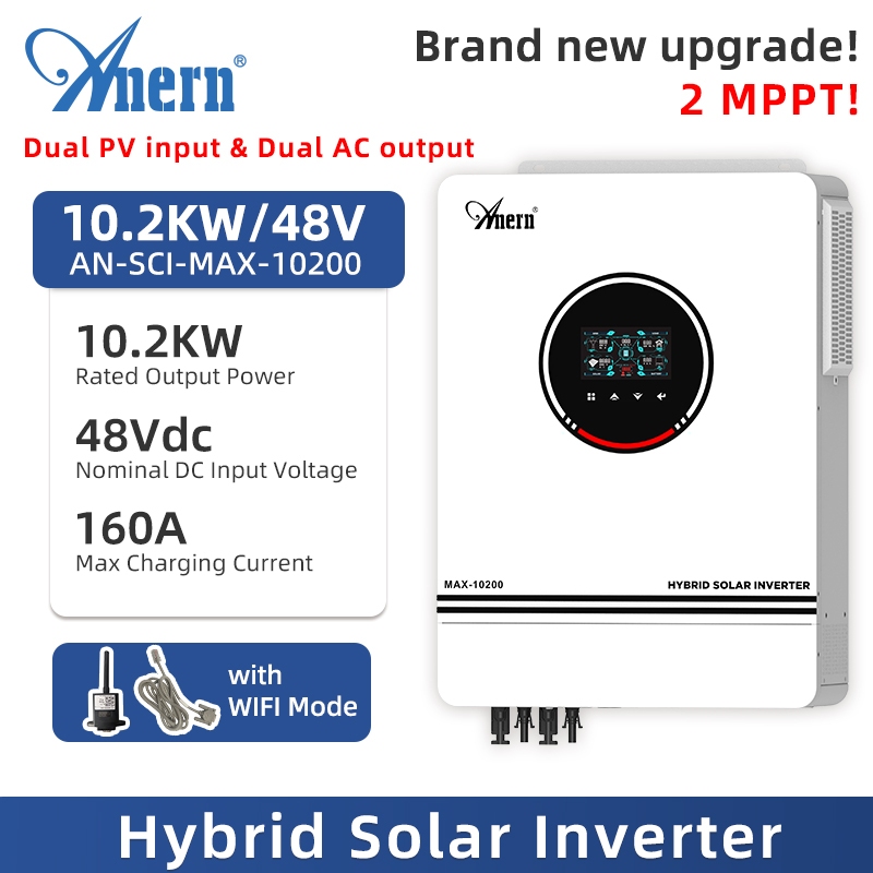 Anern 10.2KW Solar Inverter 48V 160A Hybrid off-grid Inverter Hybrid Inverter Pure Sine Wave ...