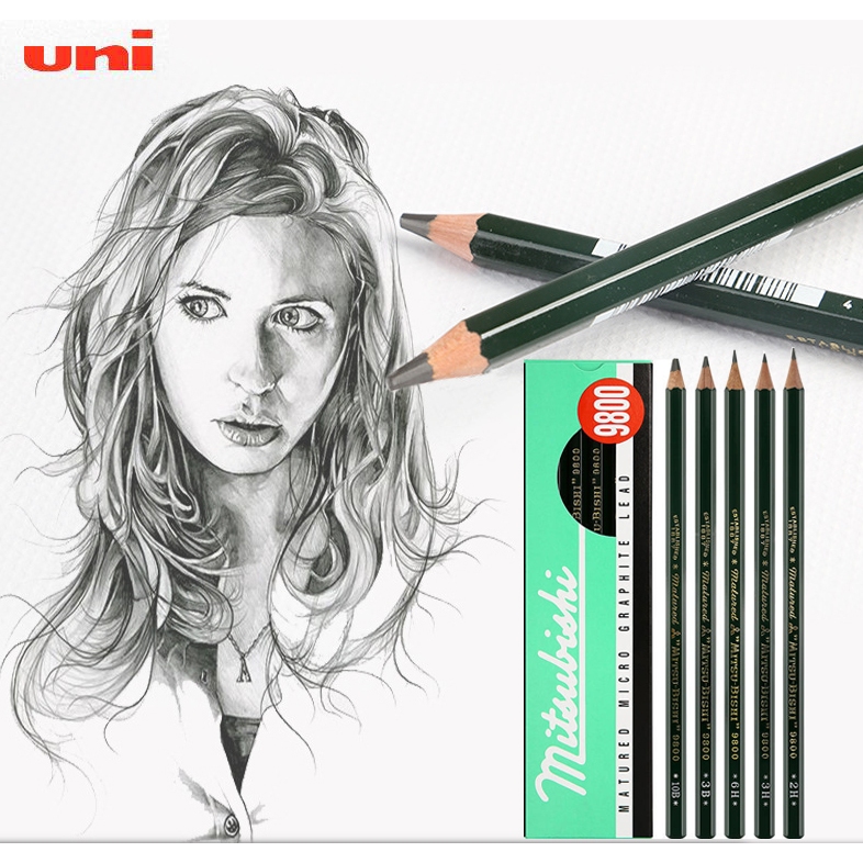 ⭐Uni UNI Mitsubishi 9800 ดินสอสเก็ตภาพ สไตล์ญี่ปุ่น H-10b ดินสอวาดภาพระบายสี แบบมืออาชีพ ดินสอ ...