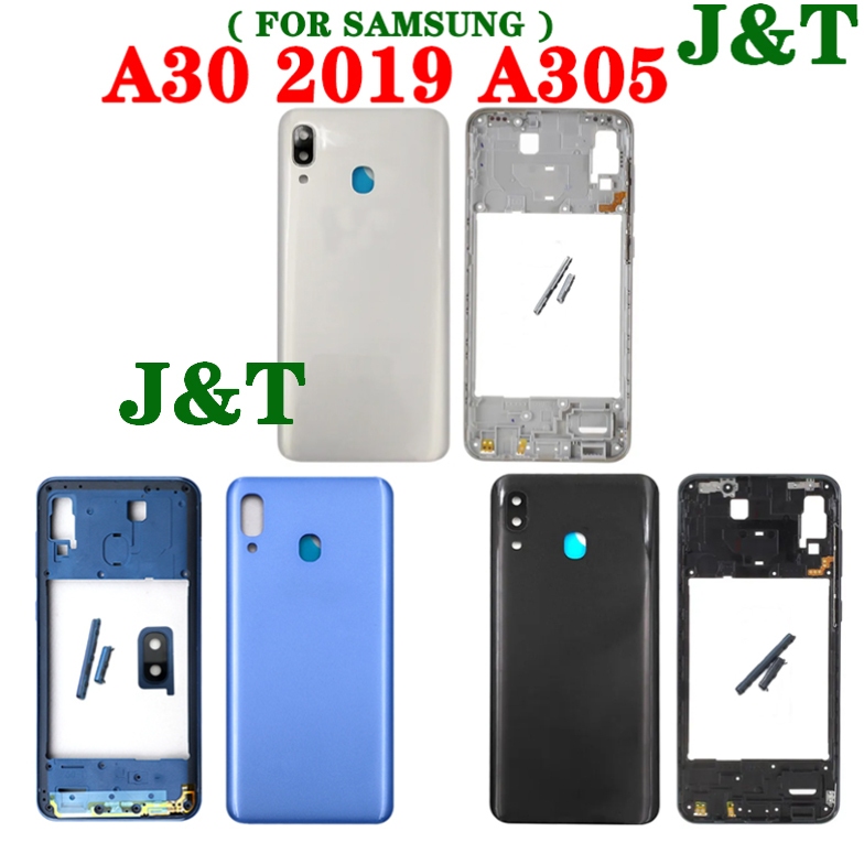 สําหรับ Samsung A30 A305 A305F ฝาหลังแบตเตอรี่ LCD ด้านหน้ากรอบกลางปุ่ม ...