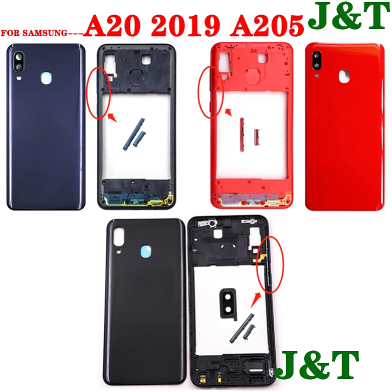 สําหรับ SAMSUNG A20 2019 A205 A205F ฝาหลังแบตเตอรี่ประตู LCD กรอบกลาง ...
