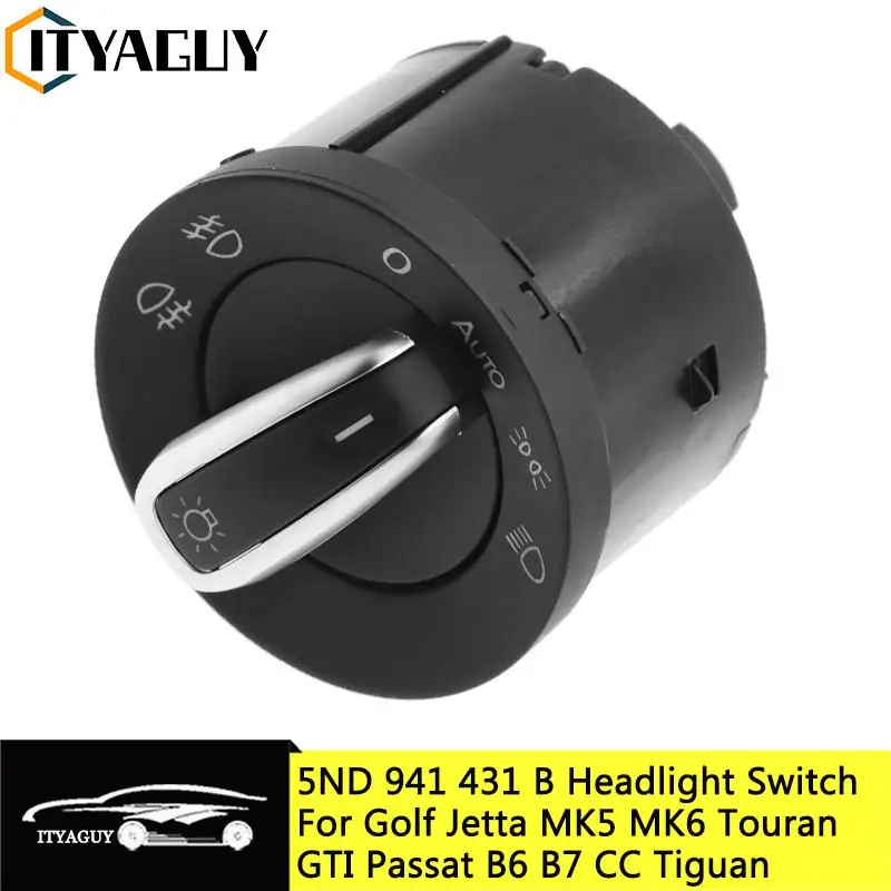 ลูกบิดสวิตช์ไฟหน้ารถยนต์ โครเมี่ยม 5ND 941 431 B สําหรับ VW Passat B6 ...