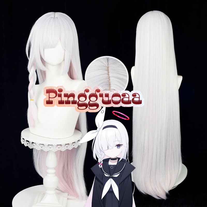 Game Blue Archive Plana Arona Cosplay Wig 90cm Long Silver White Pink ...