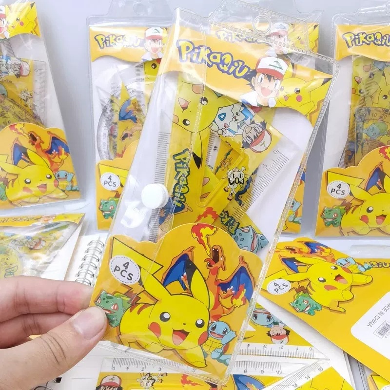 4ชิ้น โปเกมอน ไม้บรรทัด Pokemon Pikachu Ruler การ์ตูนนักเรียนเครื่องมือ ...