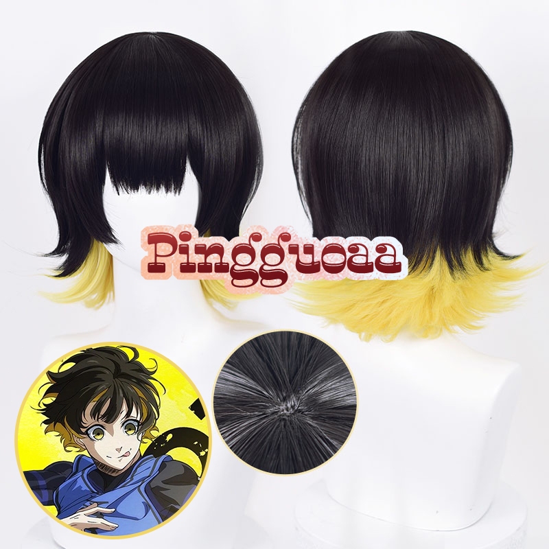 【Manmei】BLUE LOCK Bachira Meguru Cosplay Wig 36cm Short Black Yellow ...