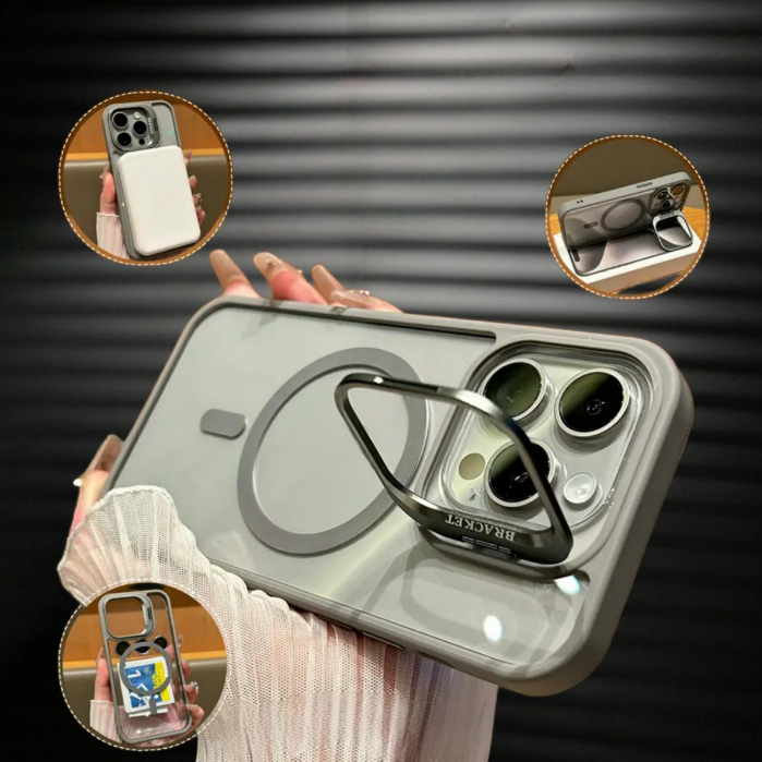 【Metal Bracket/Metal lens film/Transparent hard case/Gray】เคส ...