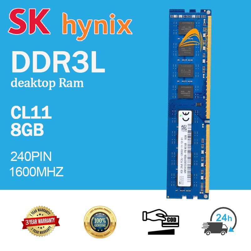 [24H SENT] SK Hynix 8GB DDR3L 1600MHz แรมหน่วยความจํา 2Rx8 PC3L-12800 สําหรับคอมพิวเตอร์ตั้งโต๊ะ ...
