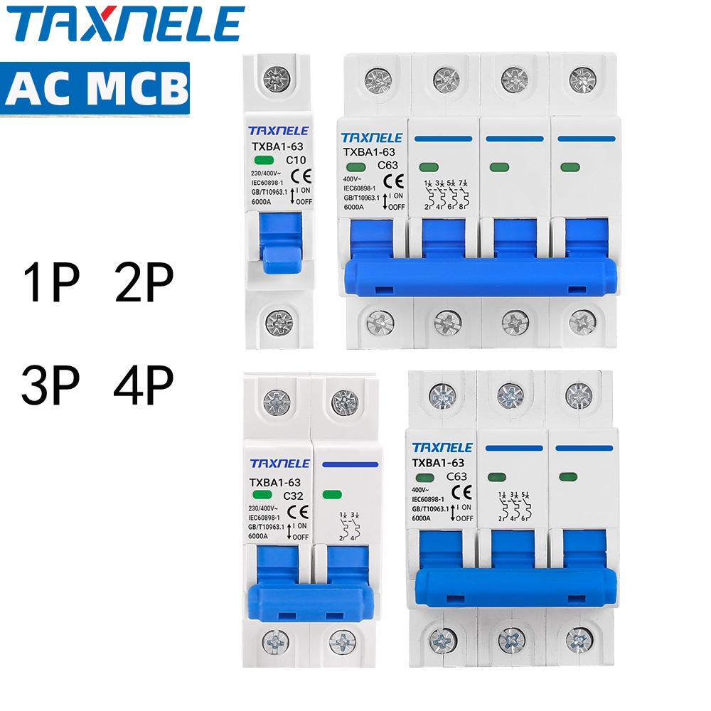 Taxnele AC MCB 1P 2P 3P 4P 230V 400V 6KA สวิตช์เบรกเกอร์ป้องกันไฟฟ้าโหลดเกิน 6A 10A 16A 20A 32A ...