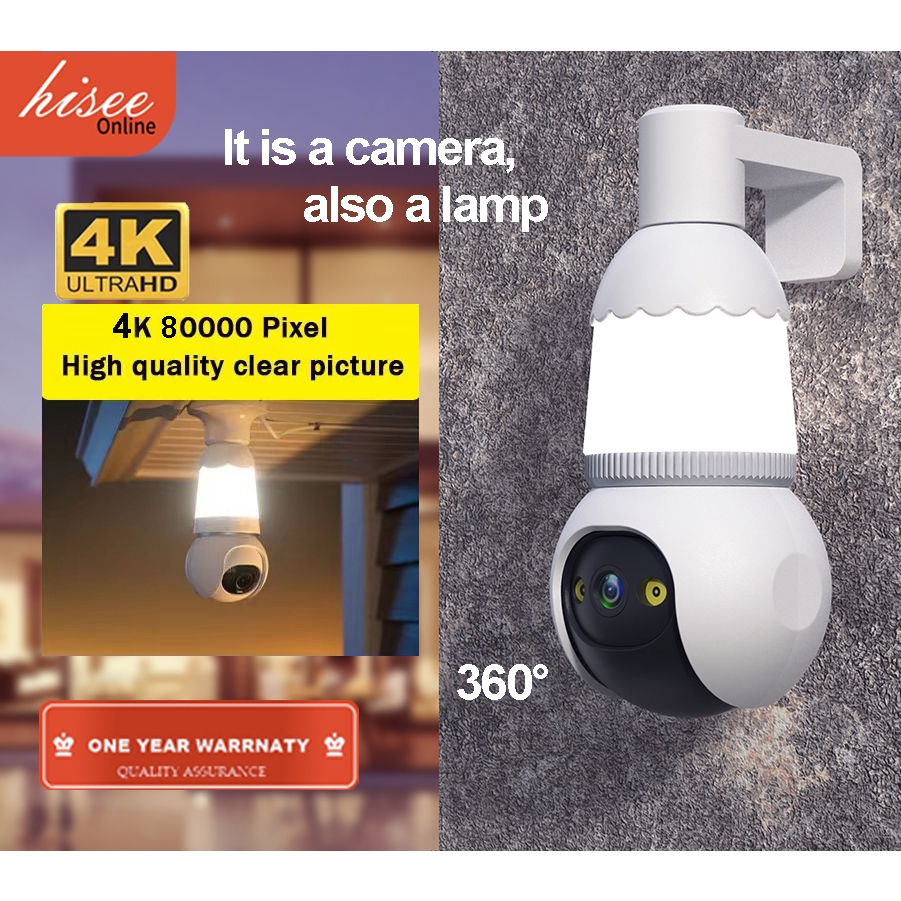 Hisee 4K HD 8MP E27 หลอดไฟโดม Wifi กล้อง IP แอพ Tuya ซูมดิจิทัล 4X LED & IR Night Vision Mini ...