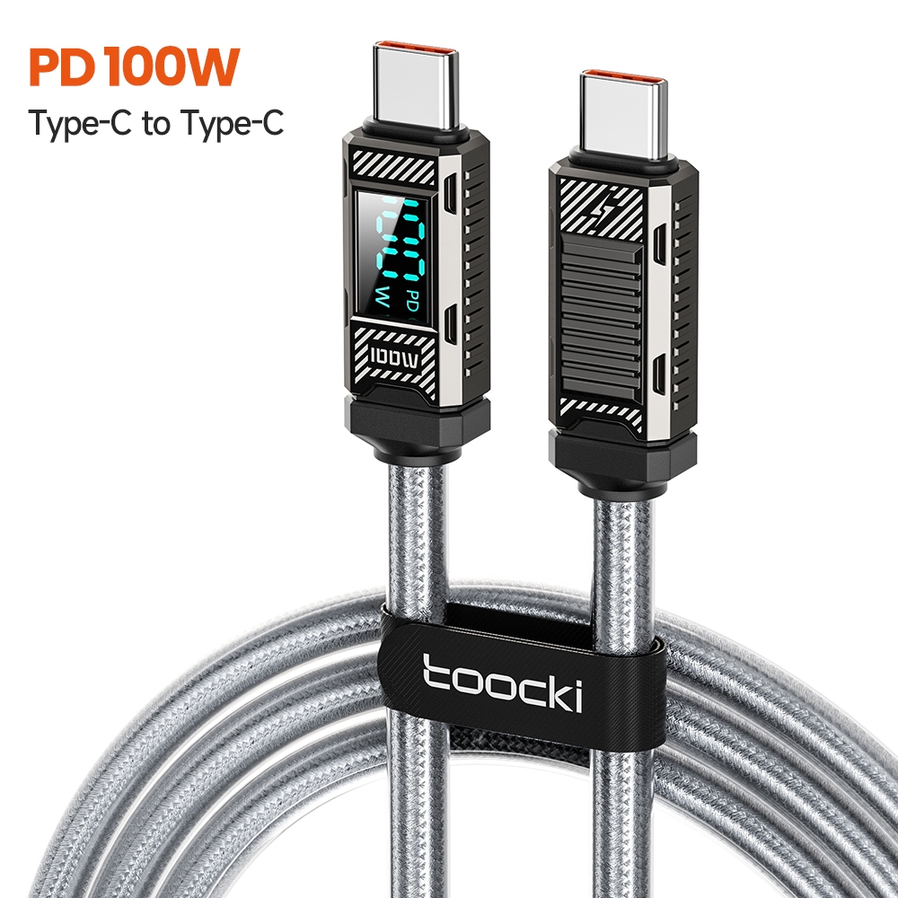 Toocki 100W Type C To Type C LED ดิจิทัล แสดงผล สายเคเบิล ชาร์จเร็ว สายข้อมูล สําหรับโทรศัพท์ ...